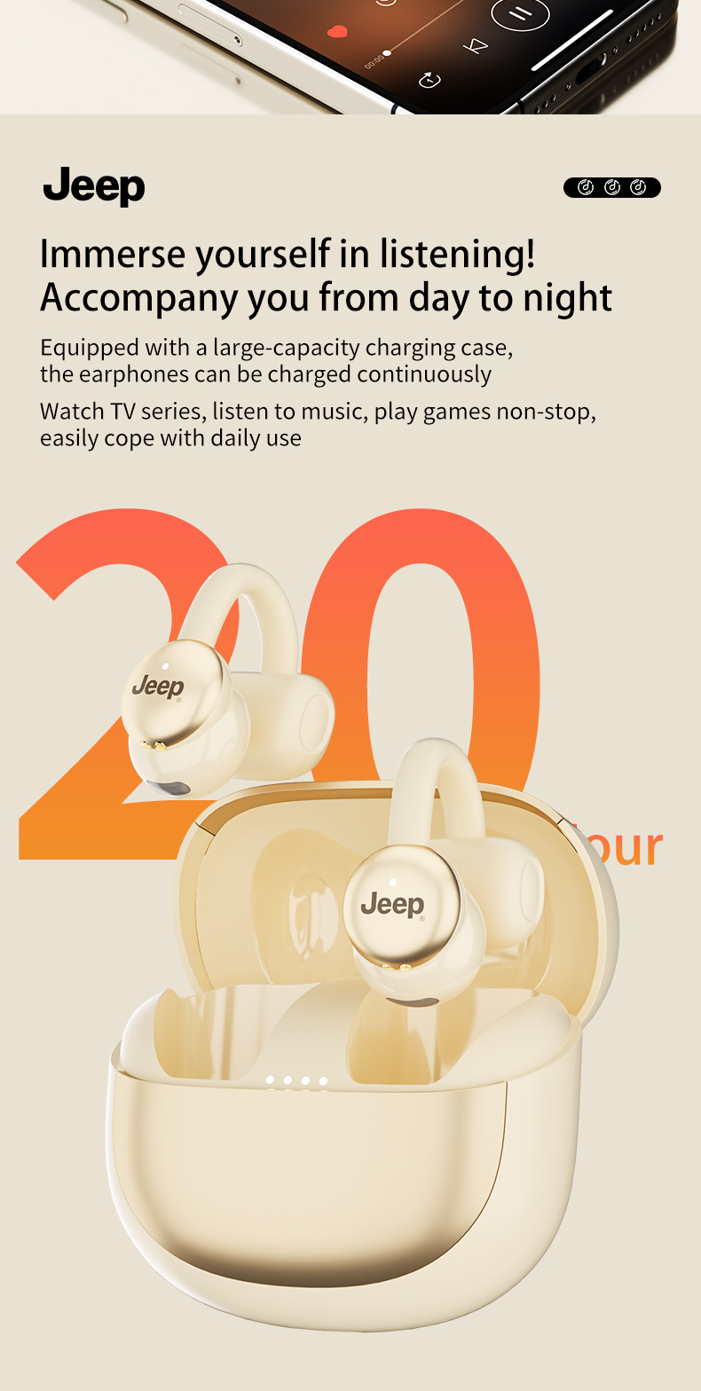 Jeep EC032 Ear Clip Bluetooth Earphones 5.4 HD Calls Low Latency Game ...