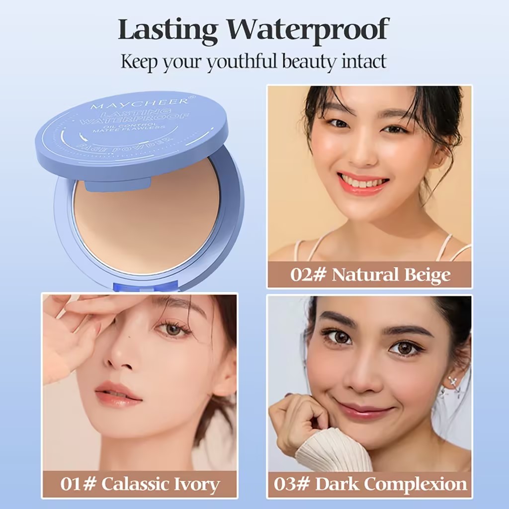 Oil Control Face Powder Matte Waterproof Flawless Setting Powder Compact Face Makeup With Puff ...