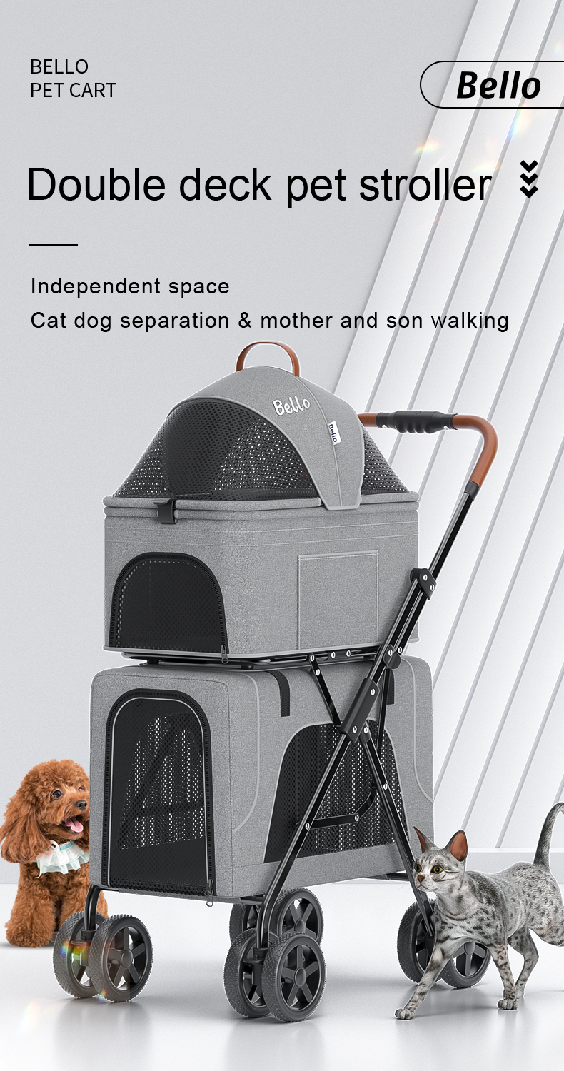 【Ready Stock】BELLO Double Pet Strollers twins Dog Cat Foldable ...