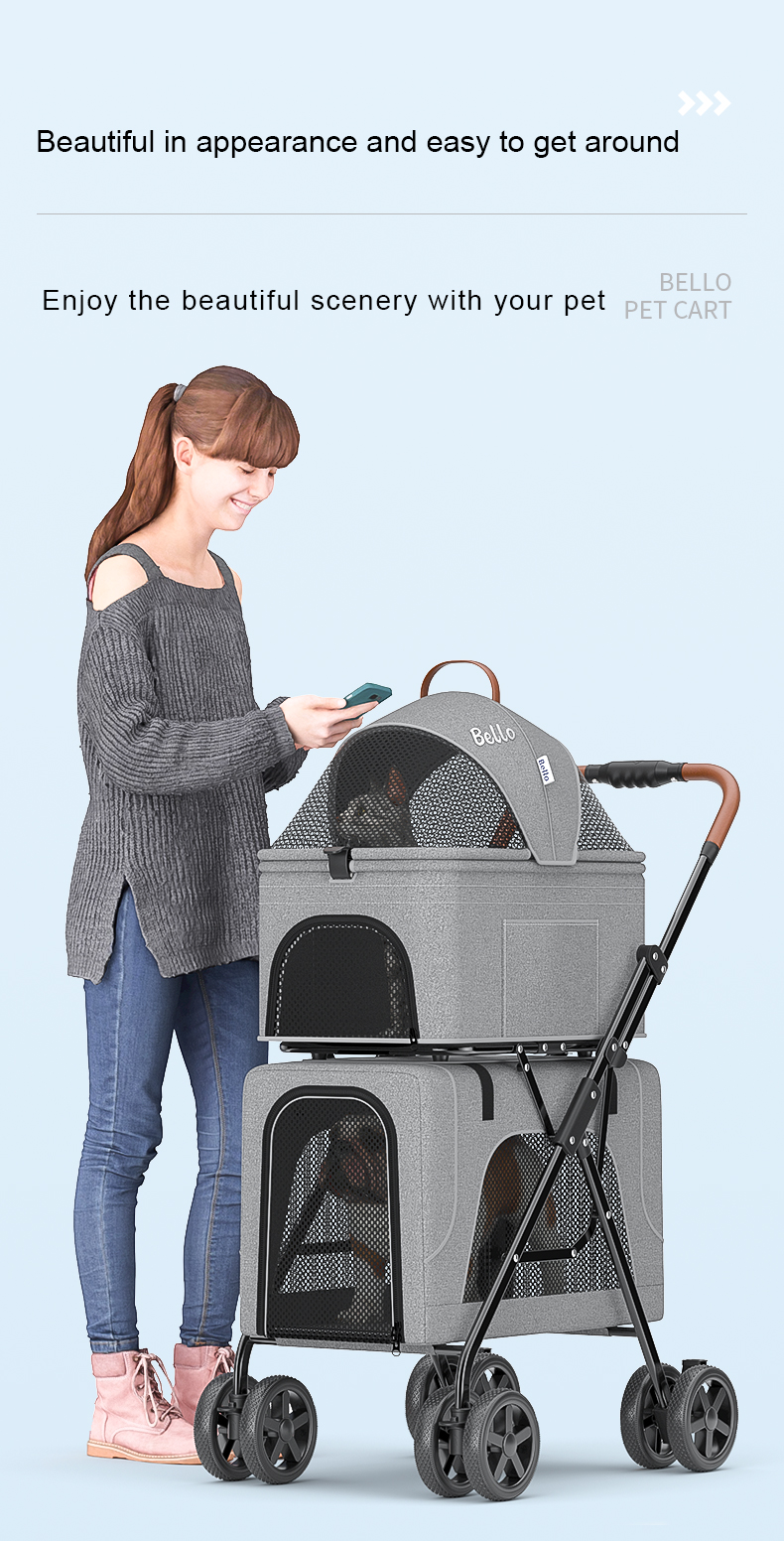 【Ready Stock】BELLO Double Pet Strollers twins Dog Cat Foldable ...