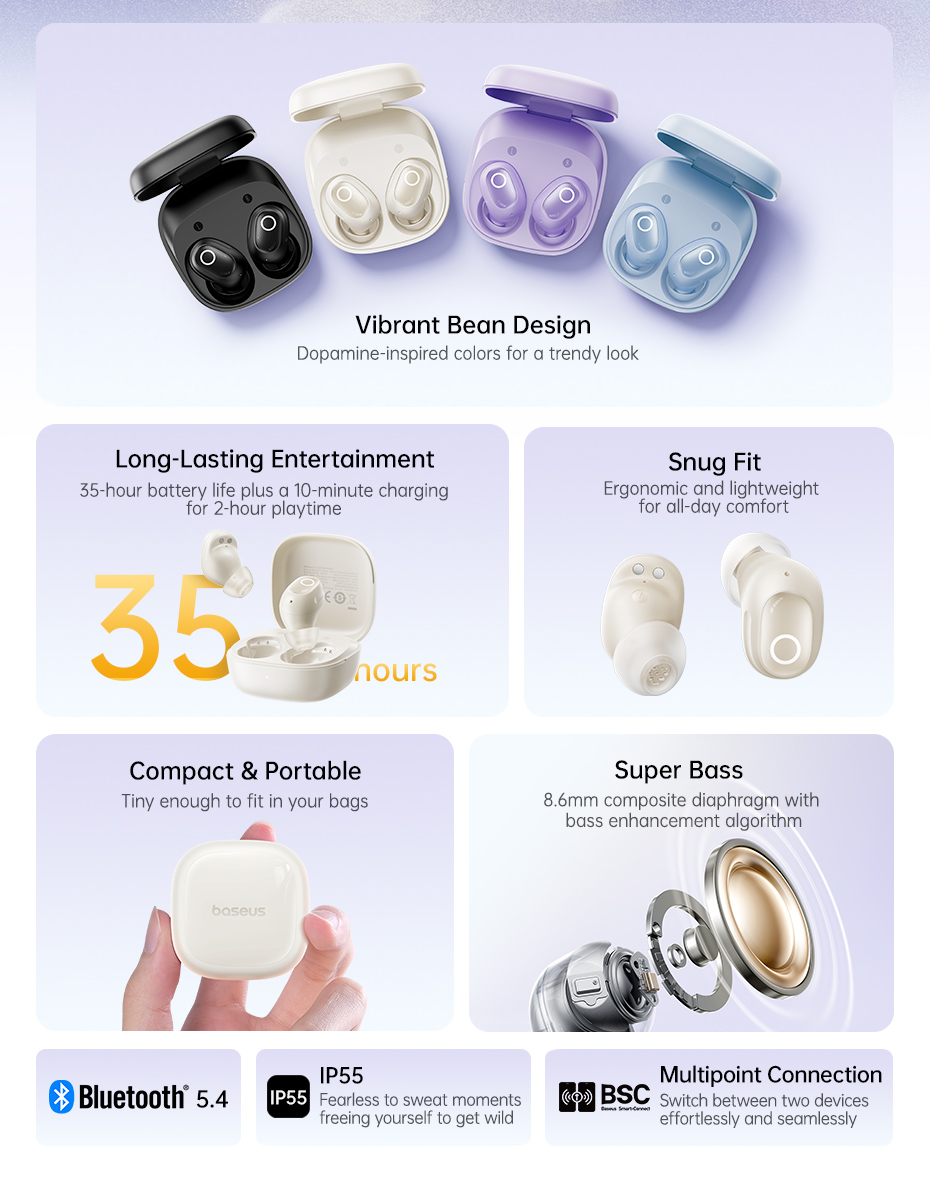 Baseus Bass BD1 TWS True Wireless Earbuds IP55 Waterproof Earbuds 4.35 ...