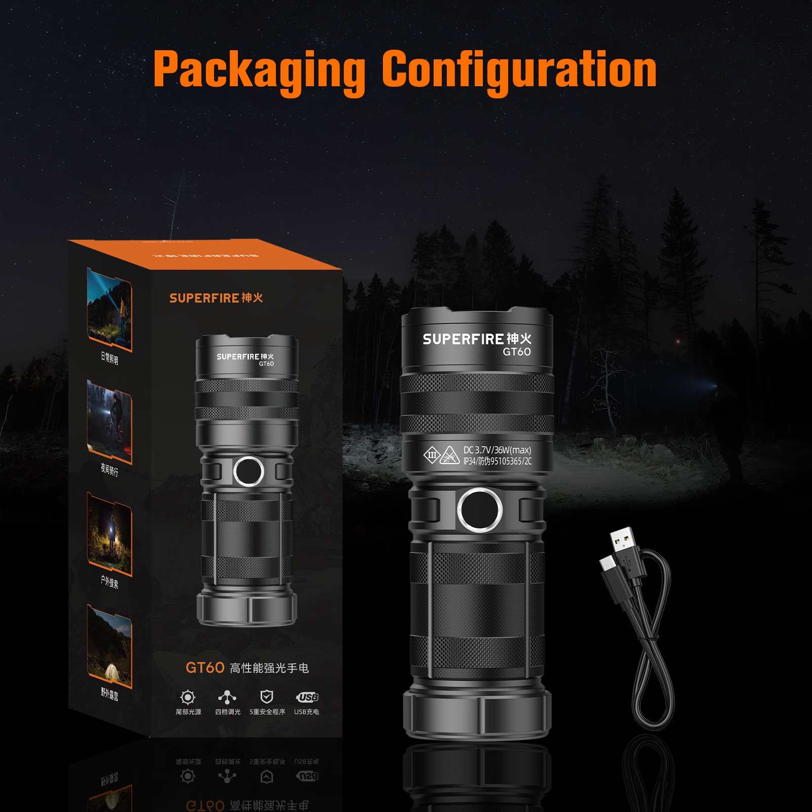 SUPERFIRE GT60 Powerful Flashlight 3300 Lumens Super Bright P90 LED ...