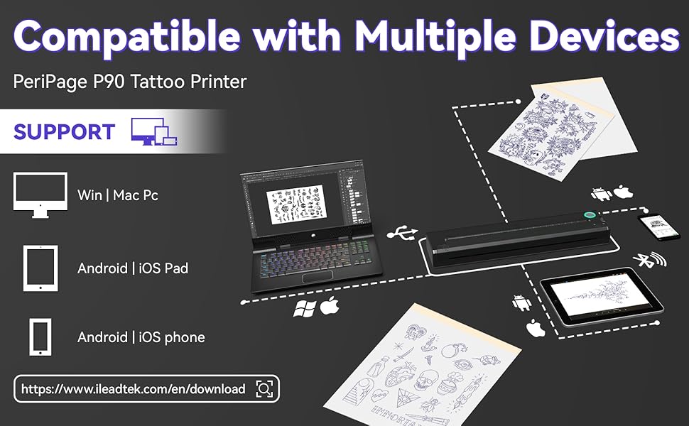 PeriPage P90 Wireless Tattoo Stencil Printer Bluetooth Inkless Thermal ...