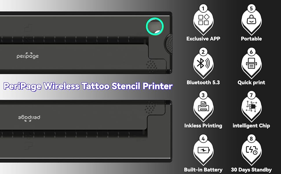 PeriPage P90 Wireless Tattoo Stencil Printer Bluetooth Inkless Thermal Tattoo Printing | Shopee ...