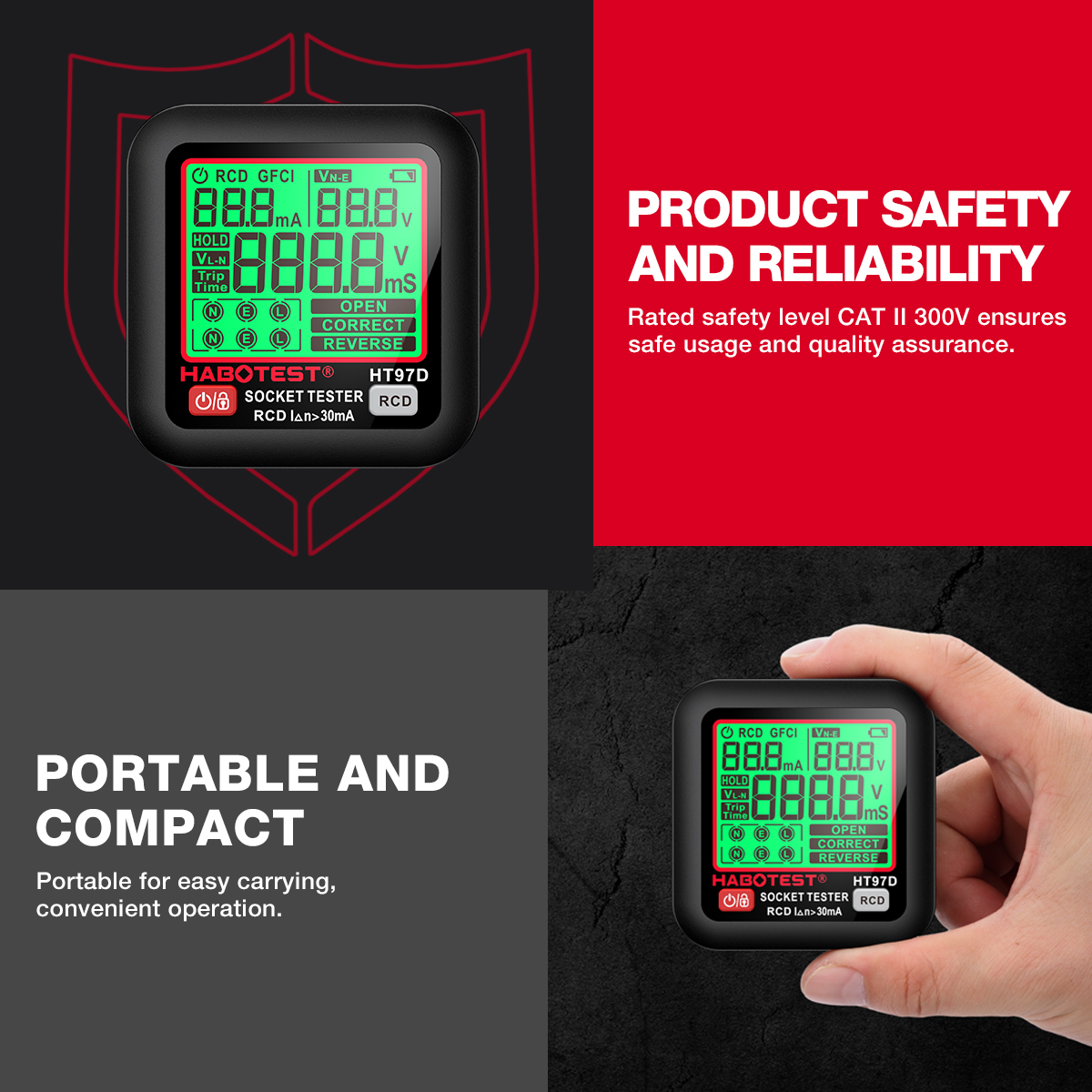 HABOTEST HT97 Socket Tester Digital Smart Socket Tester Multifunction ...