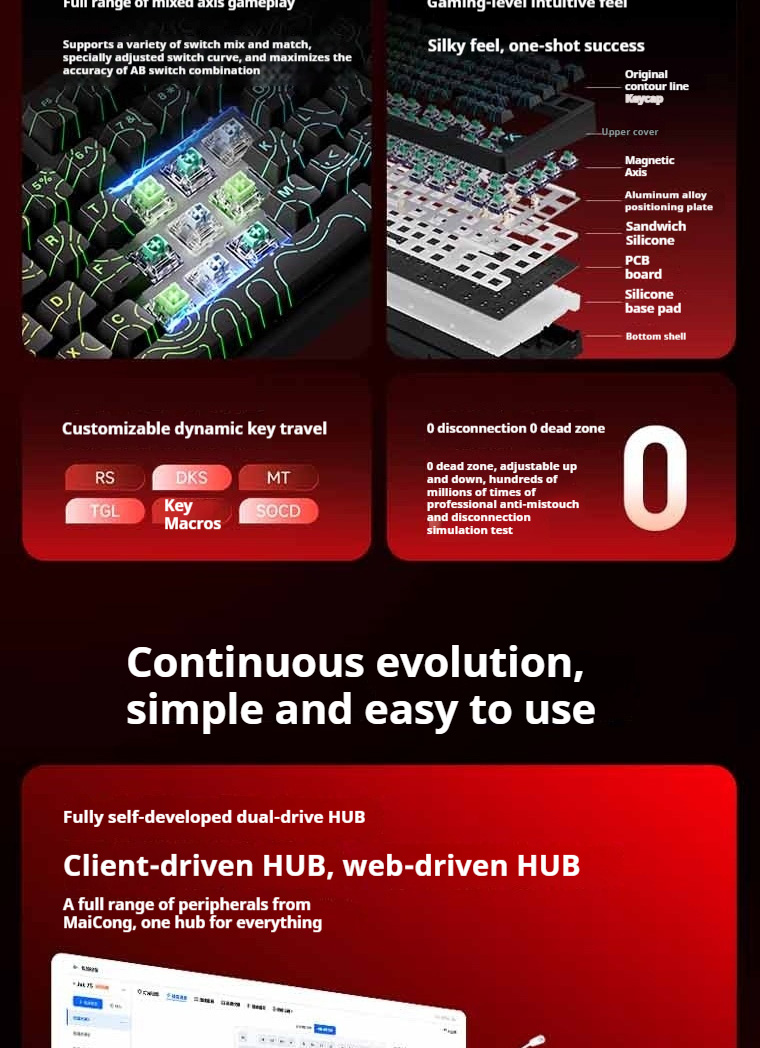 MCHOSE Jet75 gaming magnetic axis wired mechanical keyboard,8K return rate, RT0.01mm, supports ...