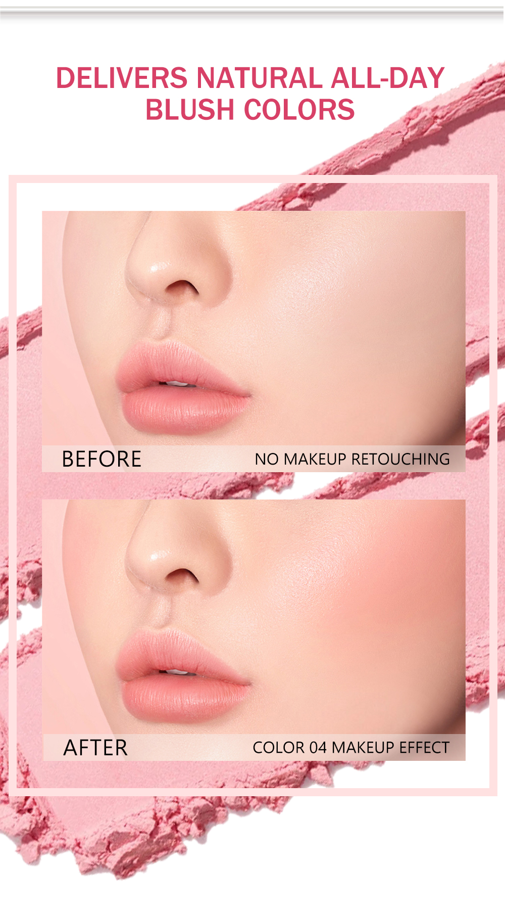 Blush Powder with Face Brush Blush on Cheek Waterproof Sweatproof Long ...