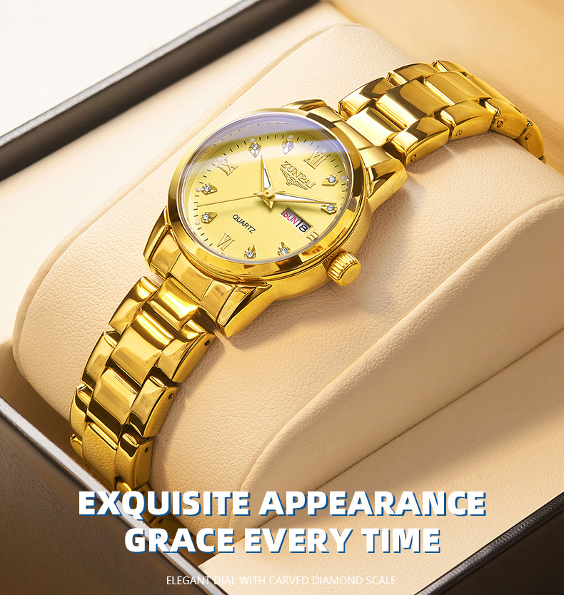 ZUNPAI-264 Watch for Woman Original Waterproof Stainless Steel Gold ...