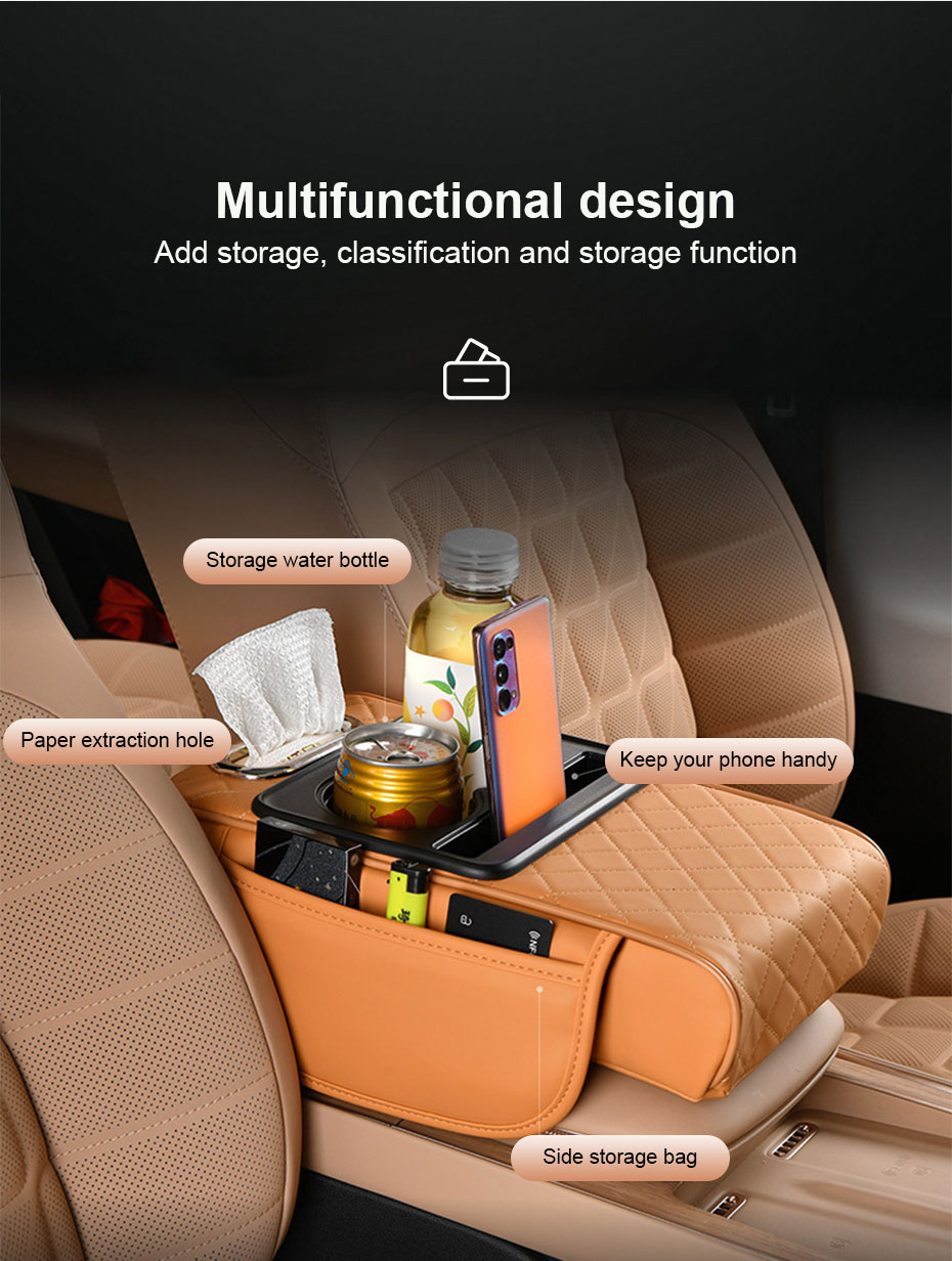 3 IN 1 Car Center Console Cushion Pad Armrest Box Pad Tissue Box PU ...