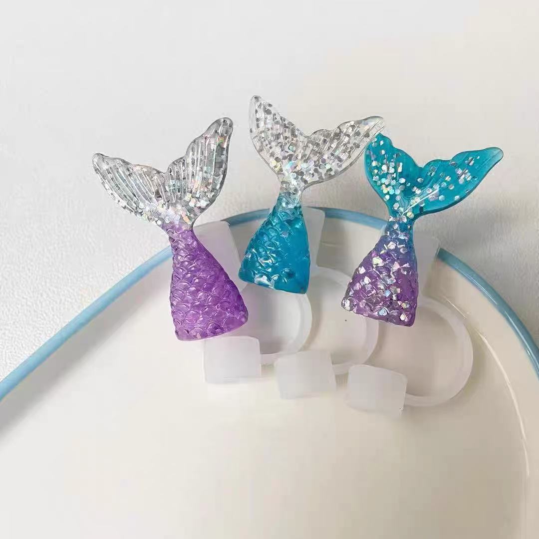 Mermaid Straw Toppers Silicone Reusable Dustproof Straws Cover 10mm/0.4 ...