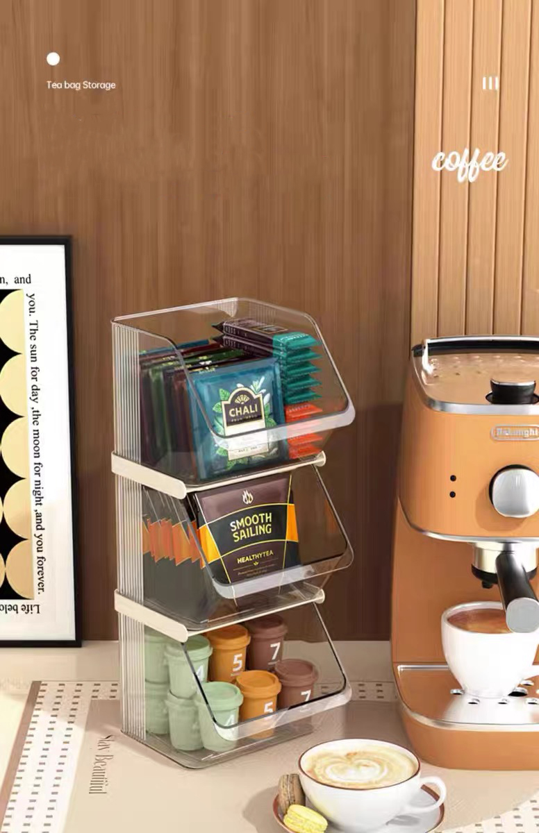 Clear Plastic Fliptop Lid Desktop Bin Stackable Organizer Coffee Candy ...