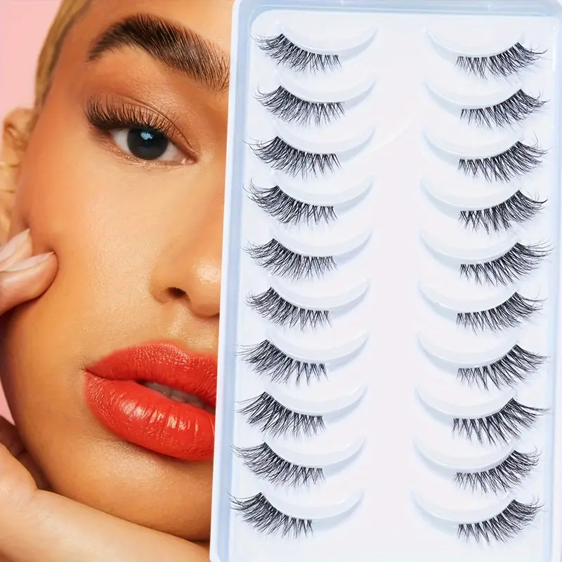 Trendy New 10 Pairs of Cat Eye Half Lashes - Natural Look for Dates and ...