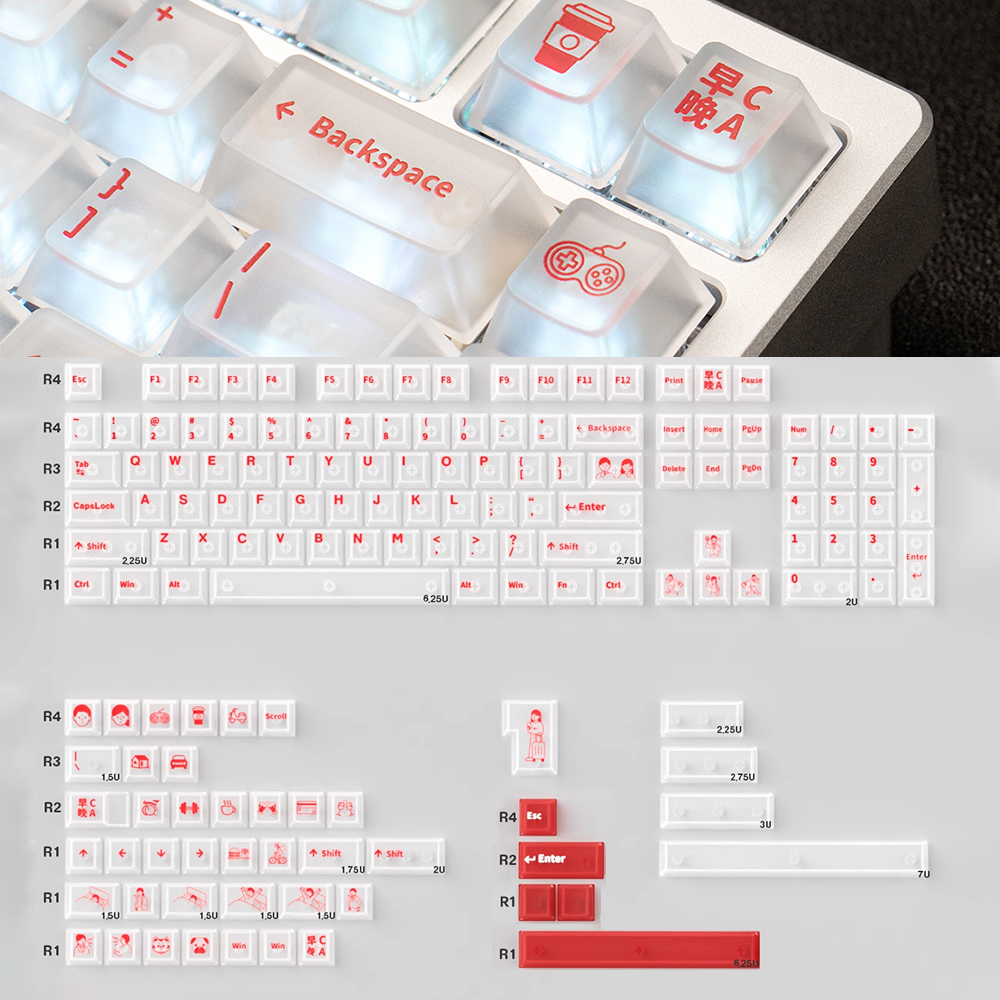 Alice Morning C, Evening A Blue Keycaps 150Keys/Set PC Transparent ...