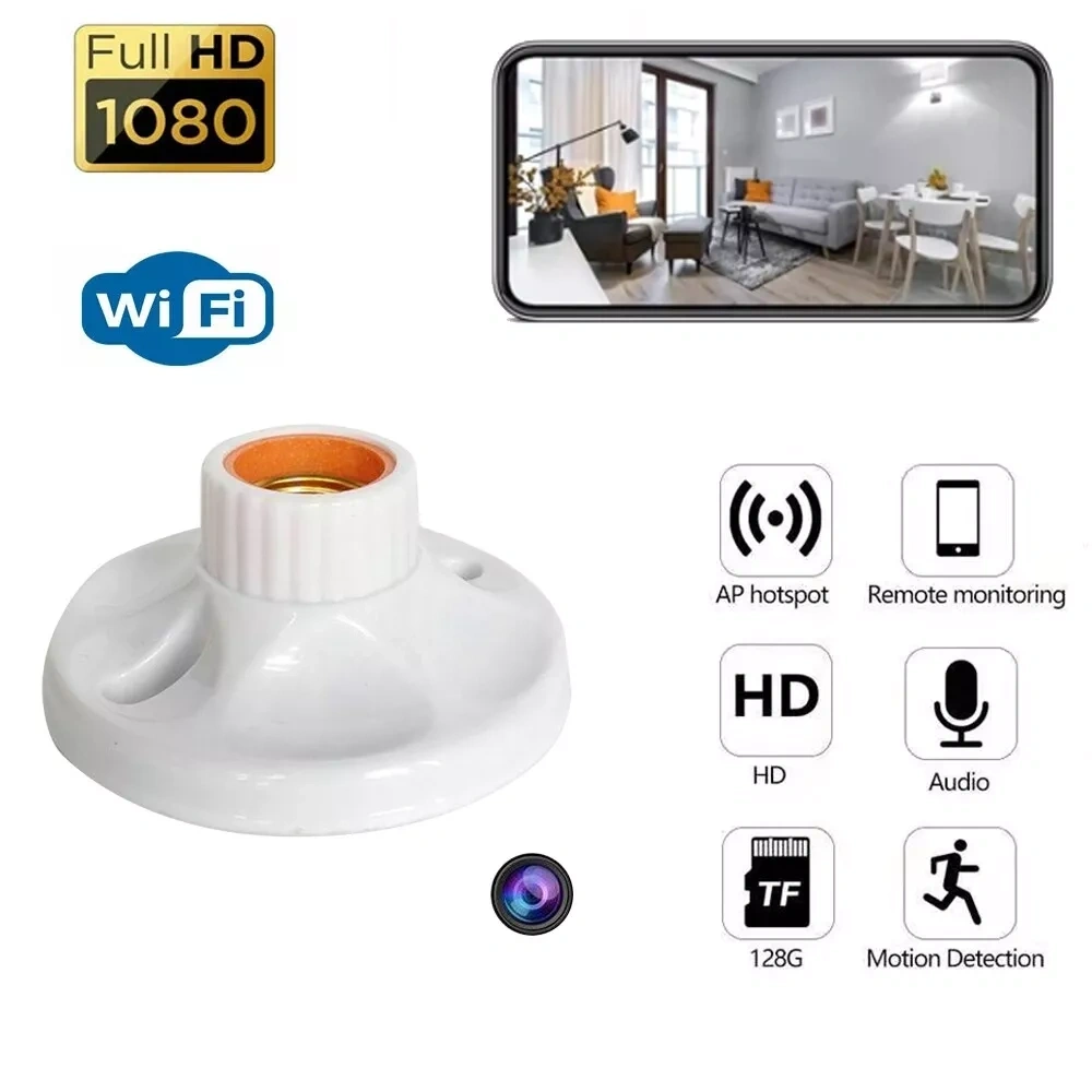 2025 New 1080P Full HD WiFi E27 Lamp Holder Home Security Camera Mini ...