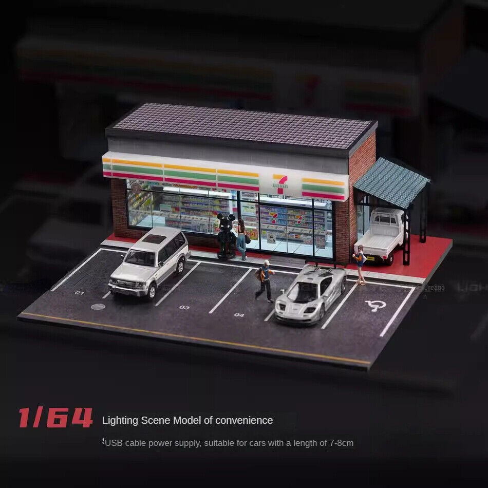 1/64 Diorama Car Garage Model LED Lighting City 711 Lawson Family Mart ...