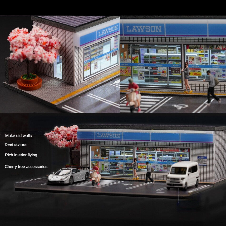 1/64 Diorama Car Garage Model LED Lighting City 711 Lawson Family Mart ...
