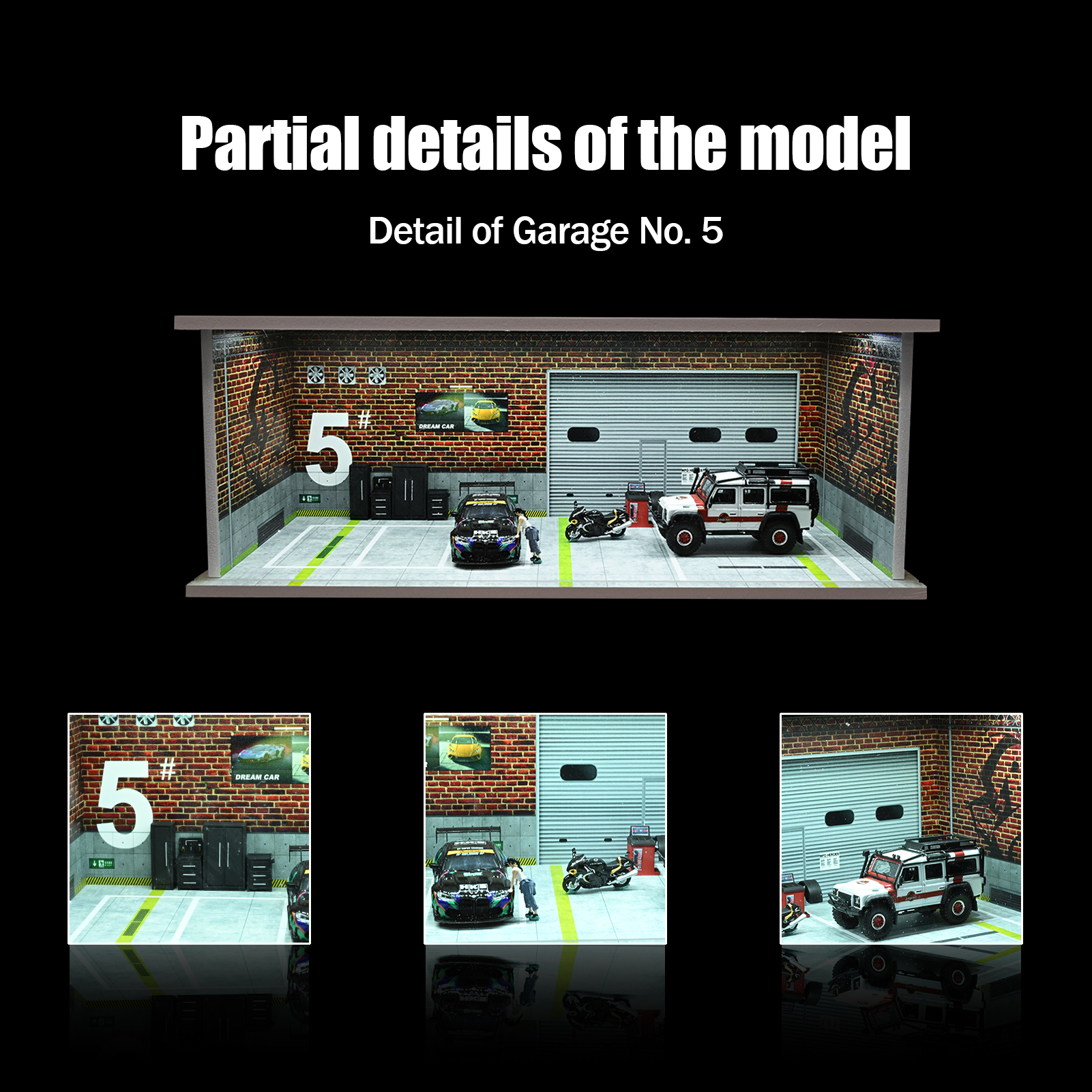 1: 64 Diorama Car Garage Model LED Lighting Repair Shop Car Parking Lot ...
