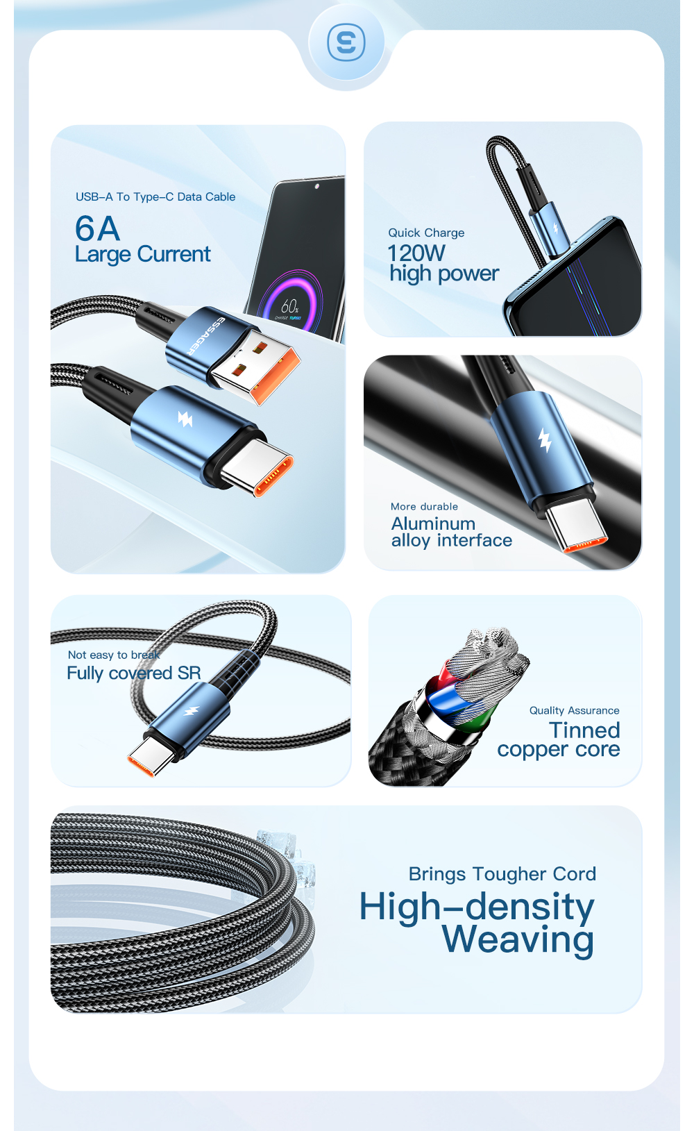 Essager 120W USB Type C Cable Super Fast Charge 67W Cable Quick Charge 6A For Xiaomi 12Pro Redmi ...