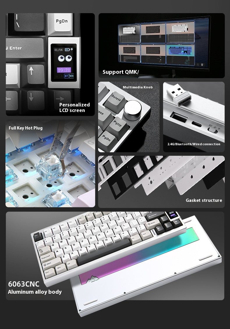 YUNZII AL80 Aluminum Tut Mechanical Keyboard Wireless Three-mode Custom ...