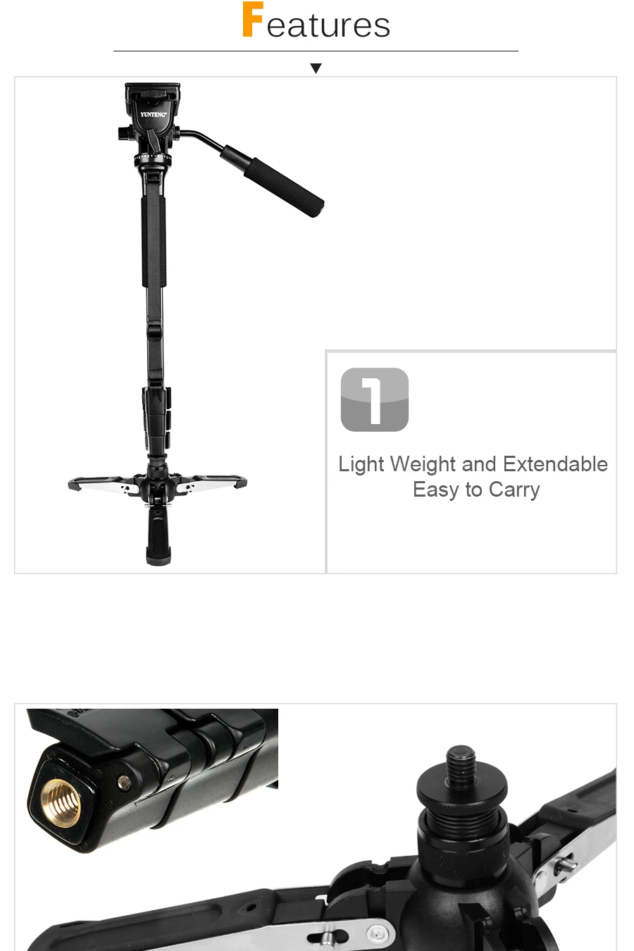 Yunteng VCT-288 Camera Monopod + Fluid Pan Head + Unipod Holder For Canon Nikon and all DSLR ...