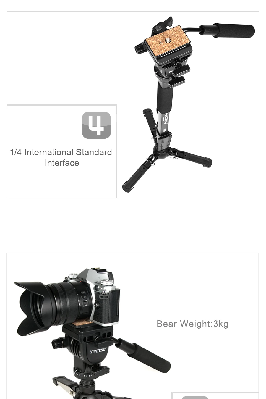 Yunteng VCT-288 Camera Monopod + Fluid Pan Head + Unipod Holder For Canon Nikon and all DSLR ...