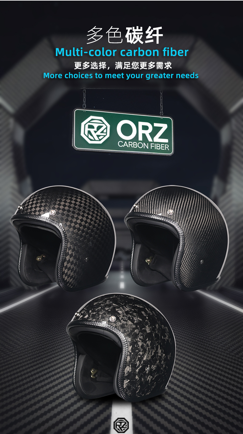 ORZ Lightweight Carbon Fiber Helmet Motorcycle 3/4 Half Helmet Cruise Motorcycle Helmet | Shopee ...