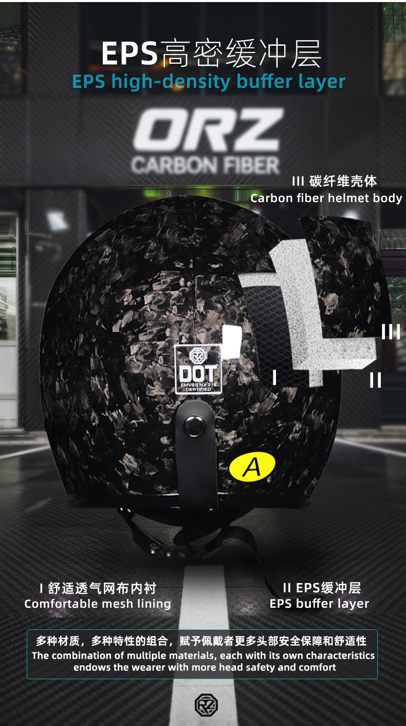 ORZ Lightweight Carbon Fiber Helmet Motorcycle 3/4 Half Helmet Cruise Motorcycle Helmet | Shopee ...