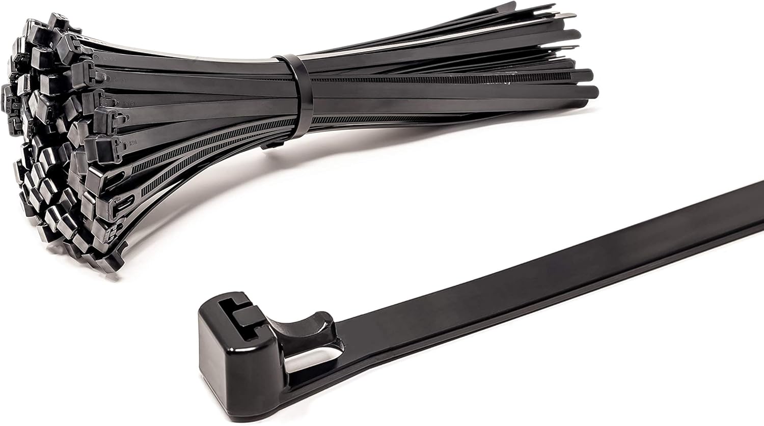 100 Pack Reusable Black Heavy Duty Cable Ties 7.6mm Strong Nylon Zip ...