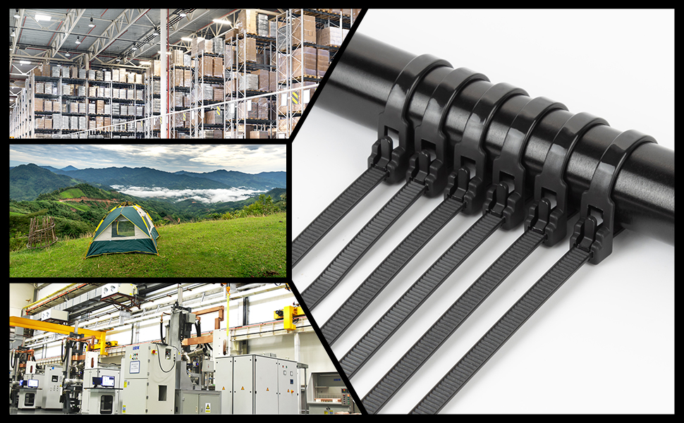 Resuable Black Long Zip Ties 50cm (100 Pack), Releasable Large Nylon ...