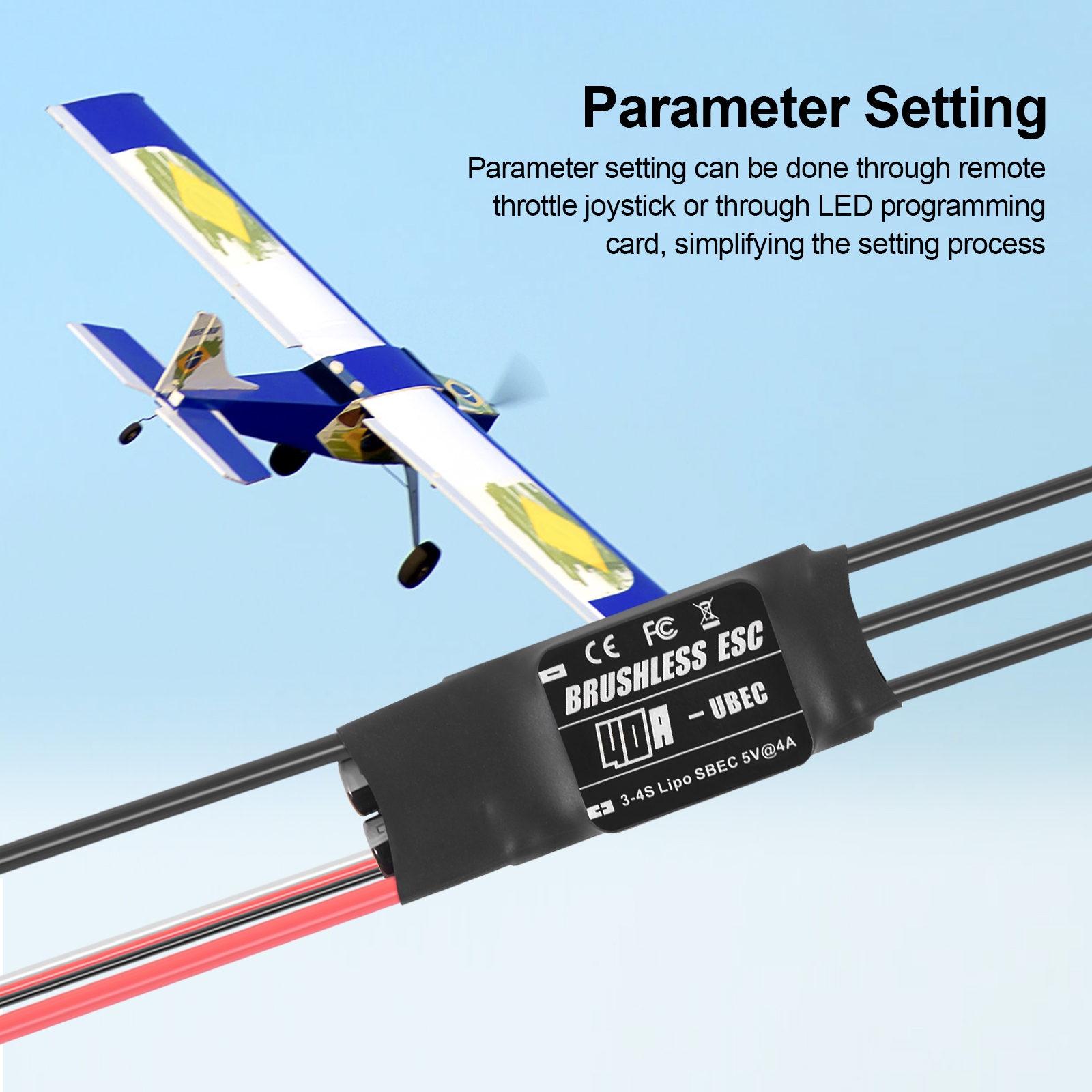NEEBRC 40A 3-4S 5V/4ABEC Brushless ESC UBEC 3-4S With Programmer Card For RC Airplanes ...