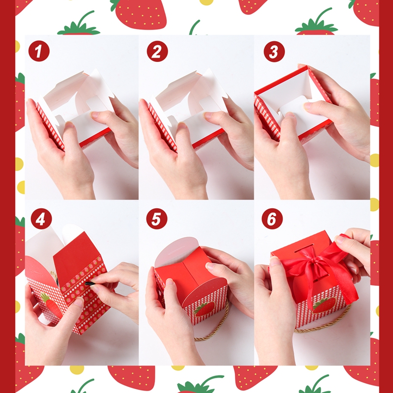 24pcs Roes Pink Strawberry Candy Box with 3D Strawberry Shaped Topper ...