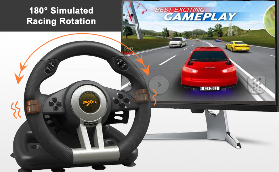 PXN V3 Racing Steering Wheel with Pedals Vibration Volante Gaming Wheel ...
