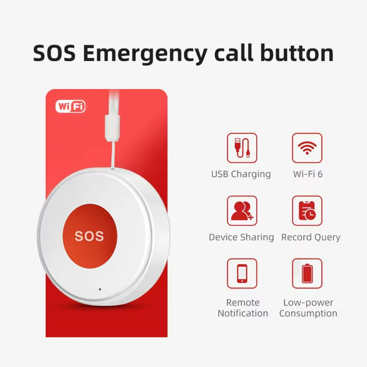 Tuya WiFi SOS Panic Call Button Smart Life APP Rechargeable Battery One ...