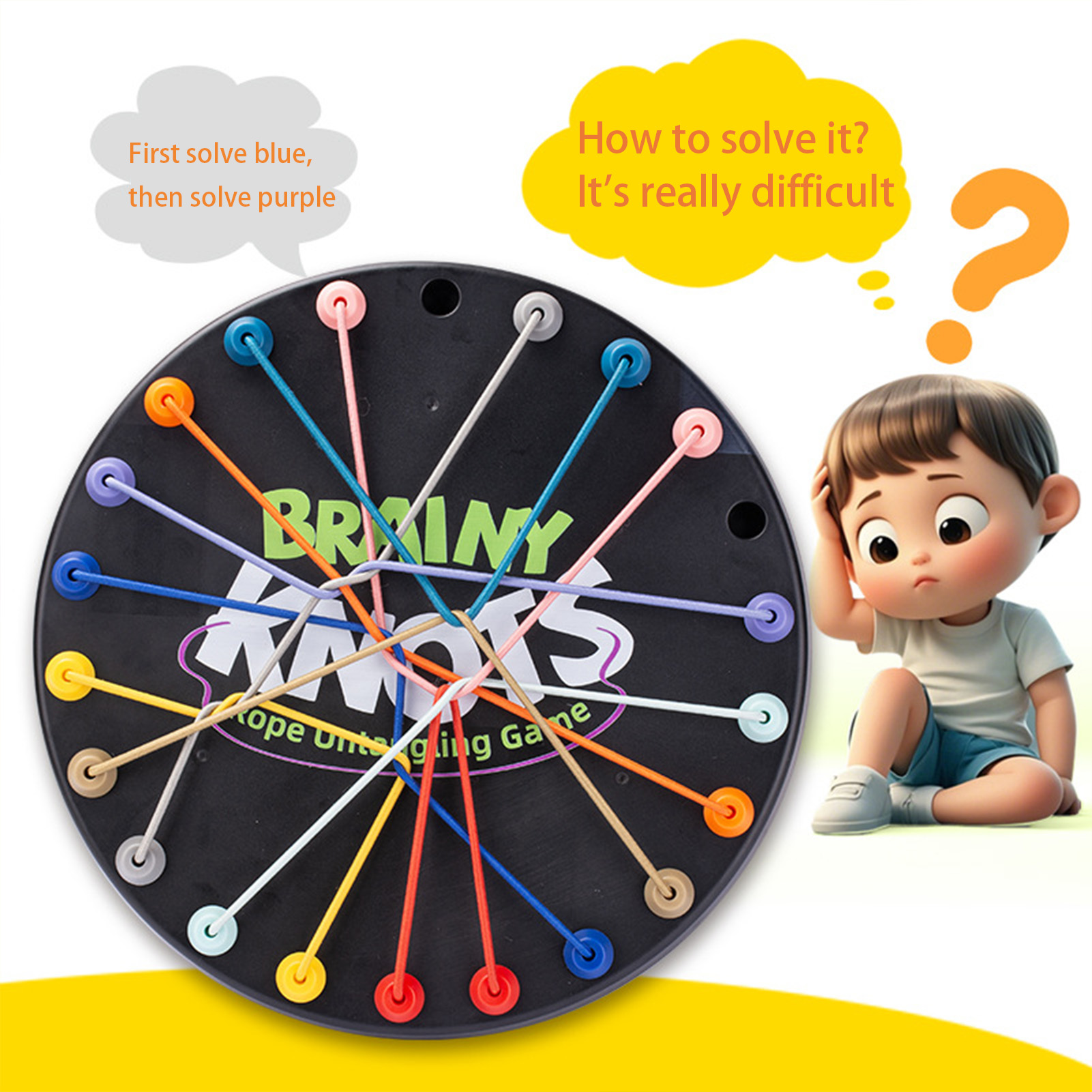 Brainy Knots UNTANGLING Rope Untangle Stack Puzzle Sorting Twisted Rope ...
