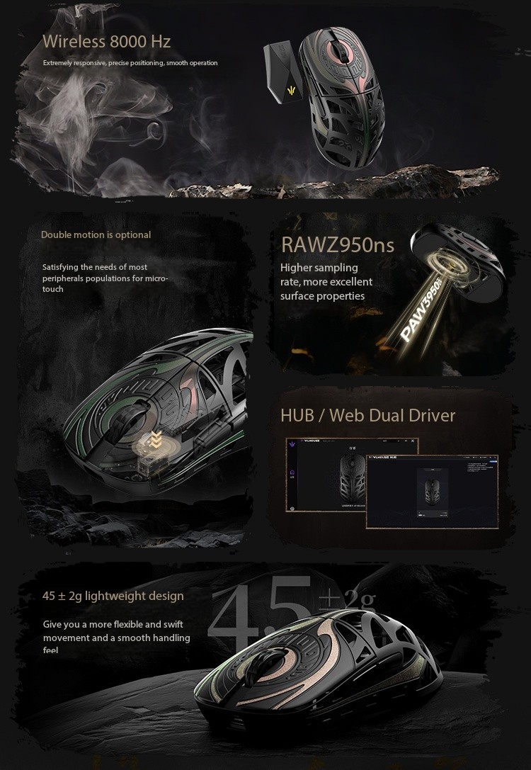 Wlmouse Strider Lightweight Walker Magnesium Alloy Wireless 8K esports gaming Mouse 8K return ...