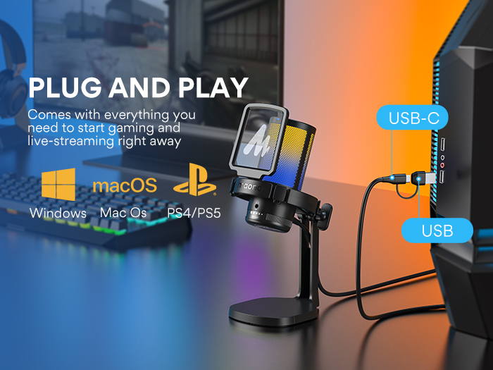 Maono DGM20/DGM20S USB Microphone RGB Gaming Mic Condenser Mic Noise ...