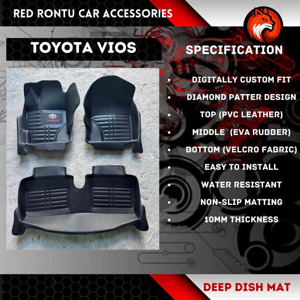 2008-2025 Toyota Vios Premium Diamond Deep Dish Car Floor Matting (5D ...