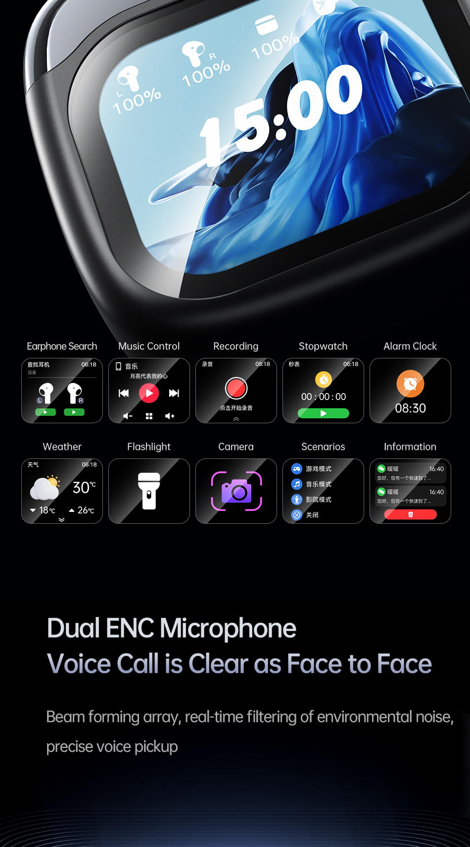 Awei TP100 Bluetooth Earphones With Smart Screen Noise Cancelling ...