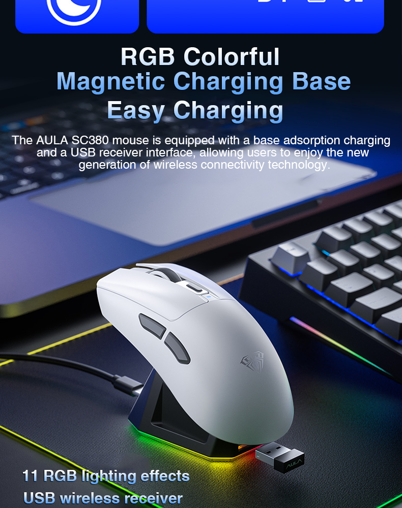 AULA SC380 Wireless Mouse 59g lightweight mouse Bluetooth/2.4G/Type-C ...