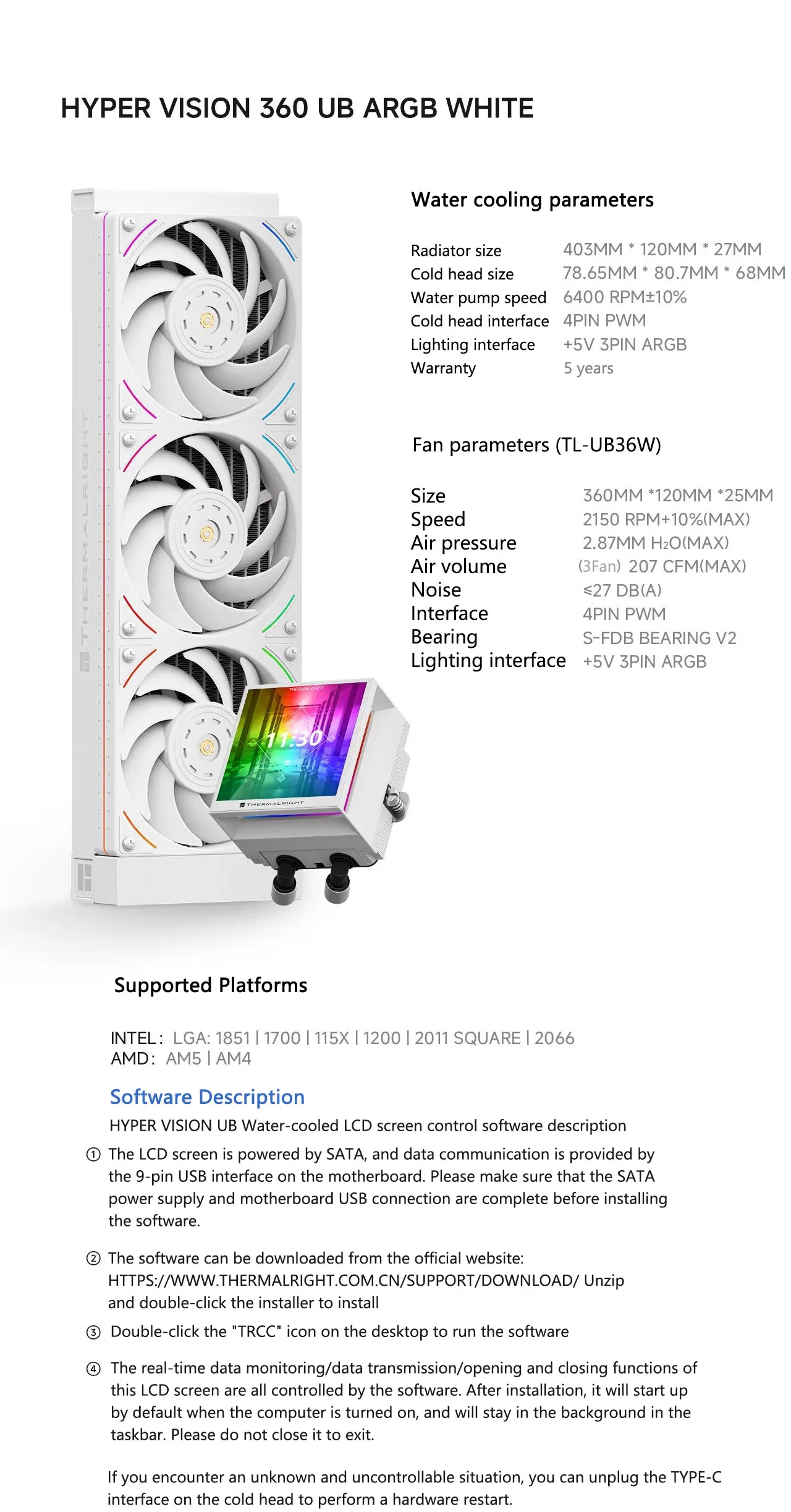 Thermalright Hyper Vision 360 UB ARGB White integrated fan water ...