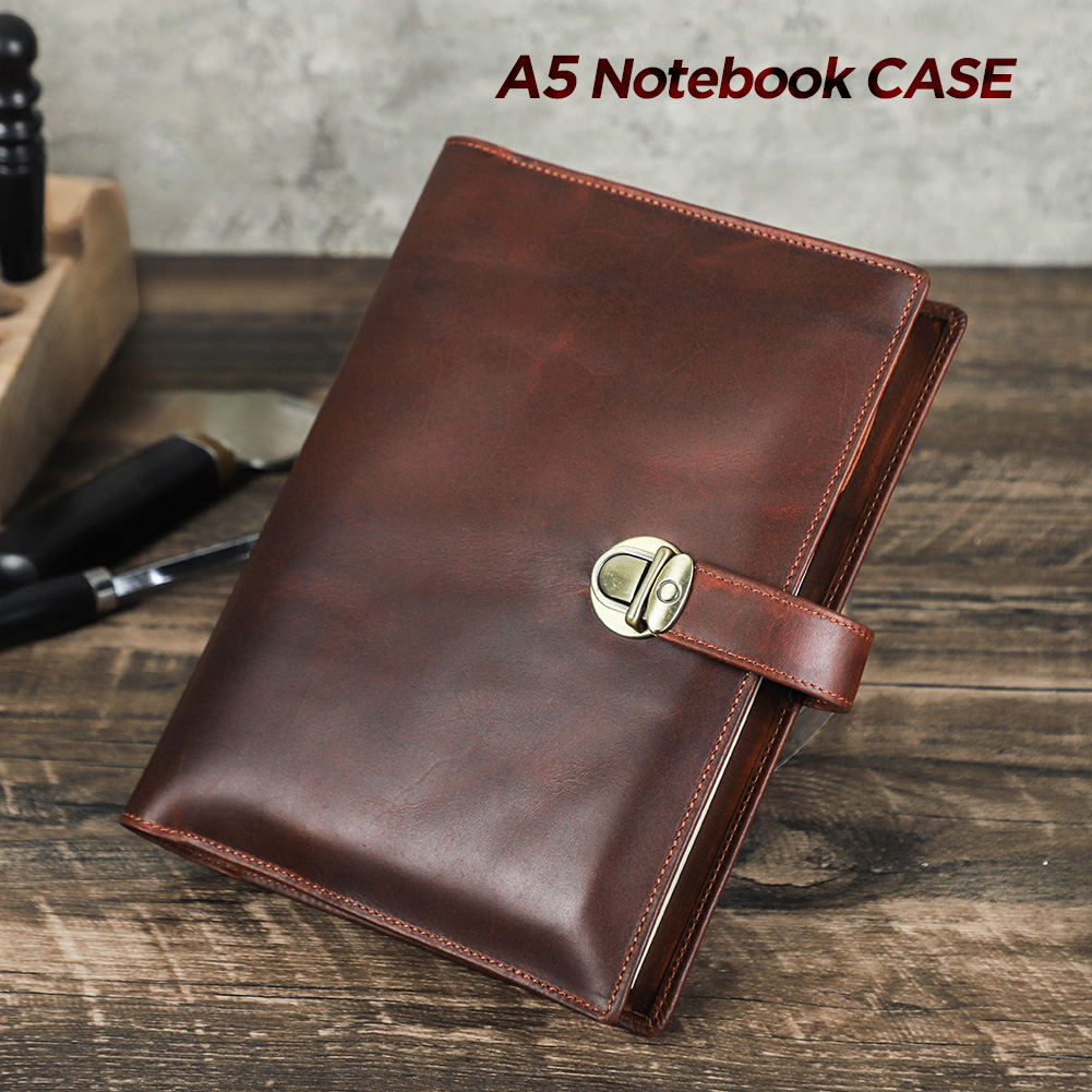Genuine Leather Book Cover Protector with Pen Holder Business Notebook ...