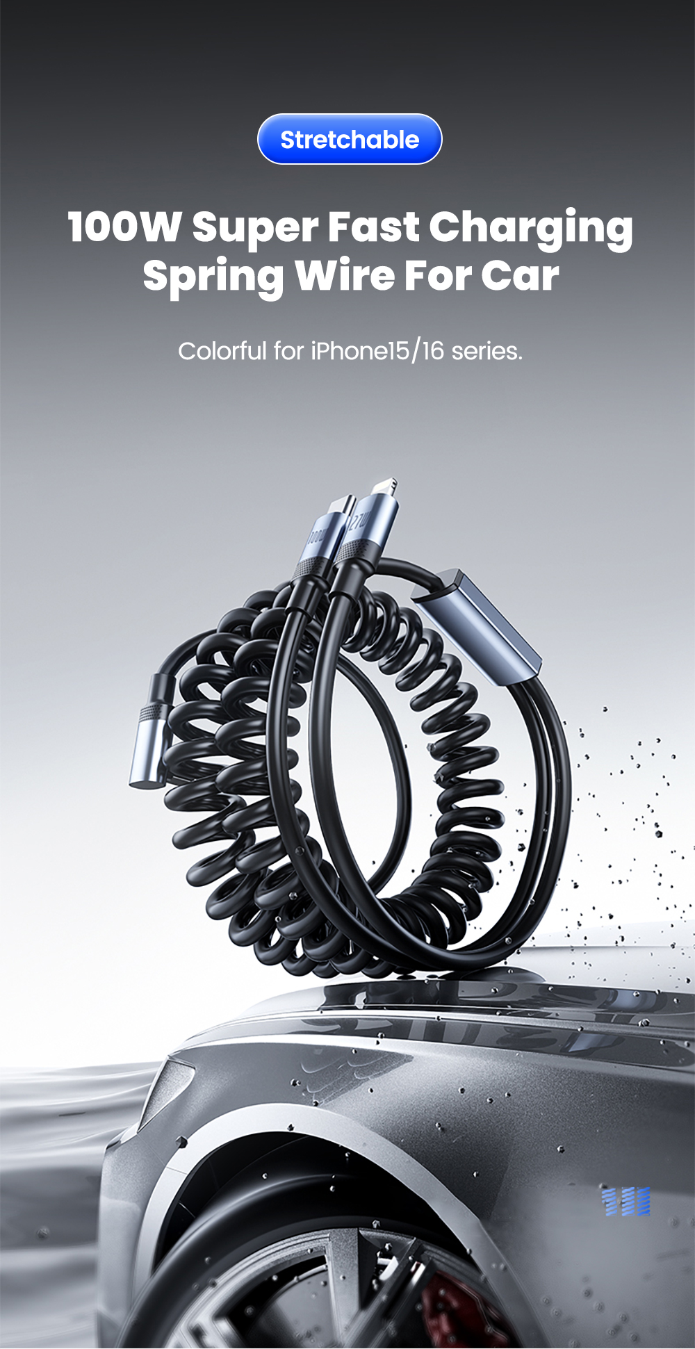 100W Elbow 2 in 1 Spring Data Cable For iP15/16 Samsung Tablet Switch ...