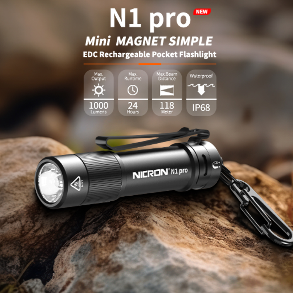 NICRON N1pro EDC Flashlight,1000 Lumens Rechargeable Flashlights 6 Modes Dual Fuel AA 14500 ...