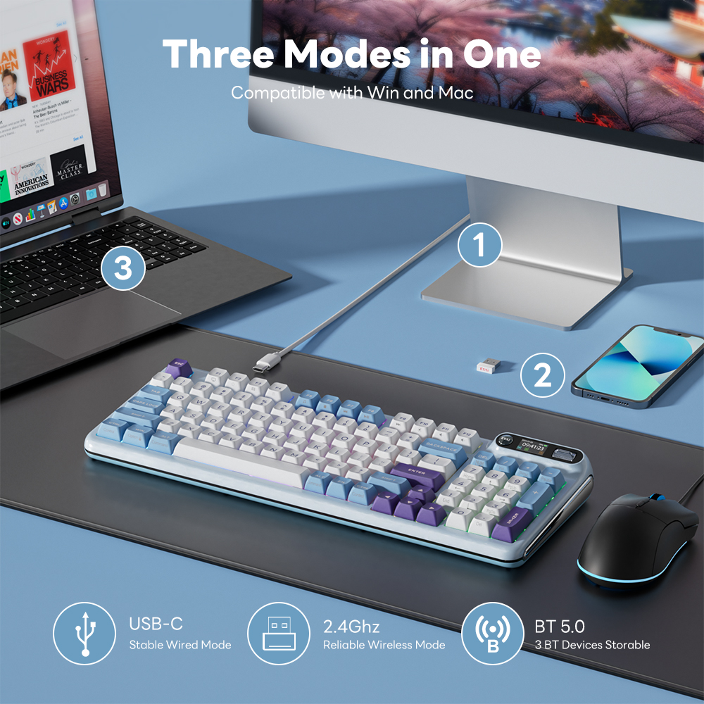 KZZI Z98 Nezuko Purple 94 Keys Wireless Mechanical Keyboard Bluetooth 5 ...