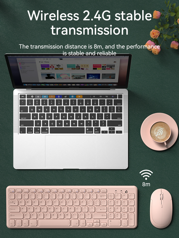 BOW Portable HW256 Wireless Keyboard and Mouse Set 2.4G USB Pink Green Purple Keyboards with ...