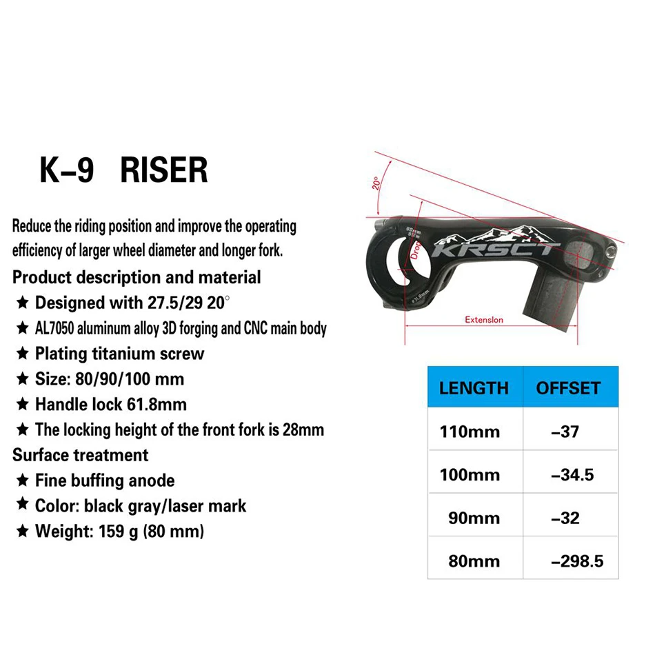 KRSEC Stem Mtb Road Mountain Bike Table Negative 20 Degrees Bicycle ...