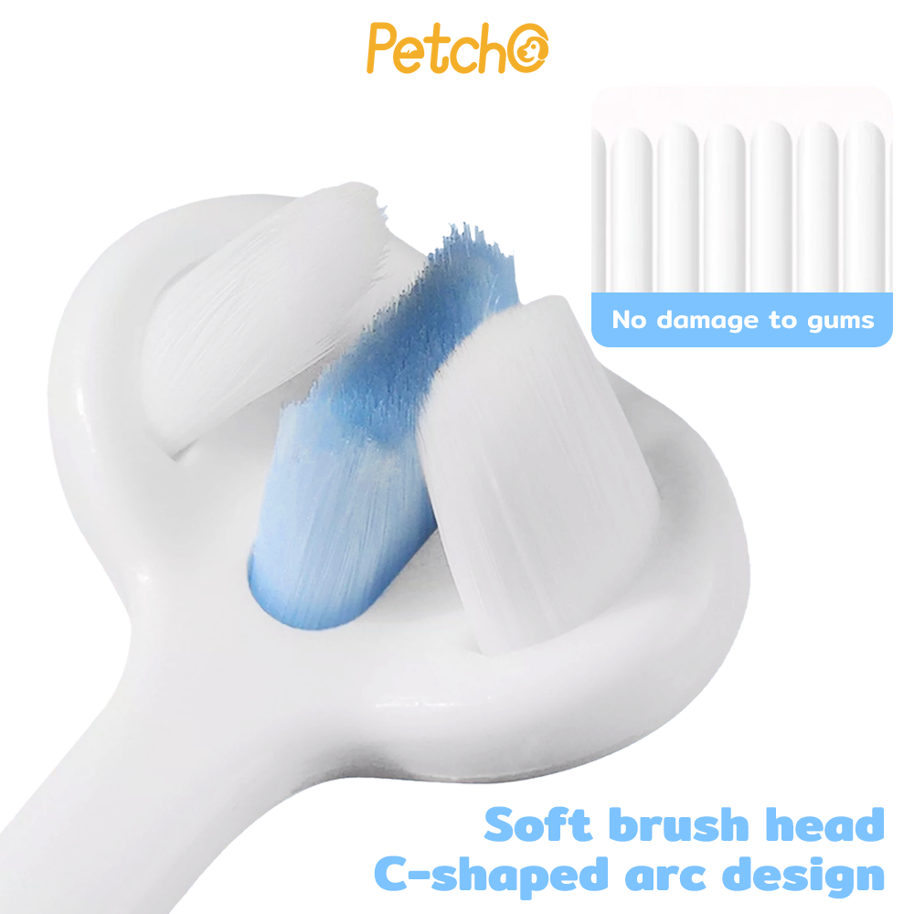 Petcho Pet Toothbrush 360 Degree 3-Sided Brush Head Cleans Gentle On ...