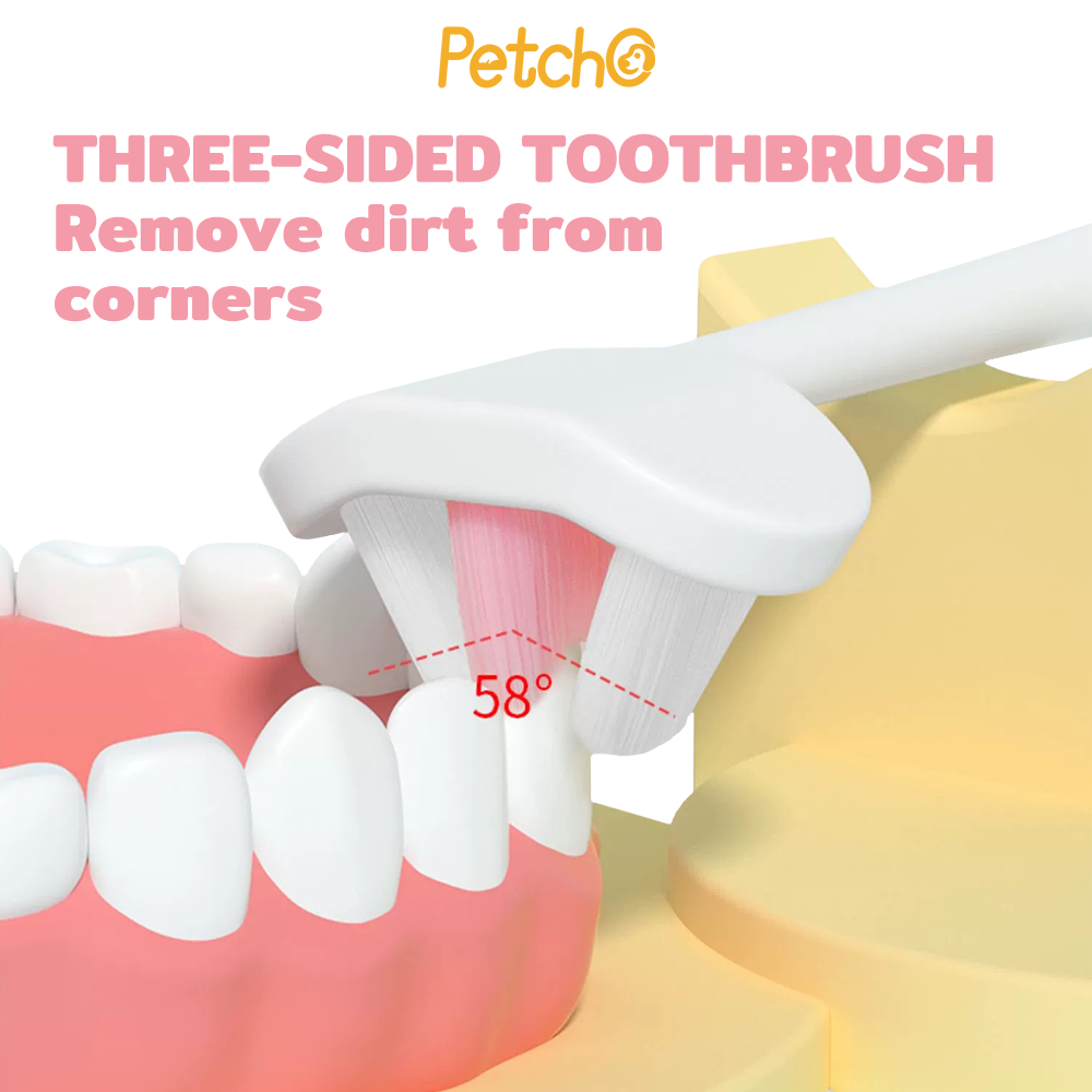 Petcho Pet Toothbrush 360 Degree 3-Sided Brush Head Cleans Gentle On ...