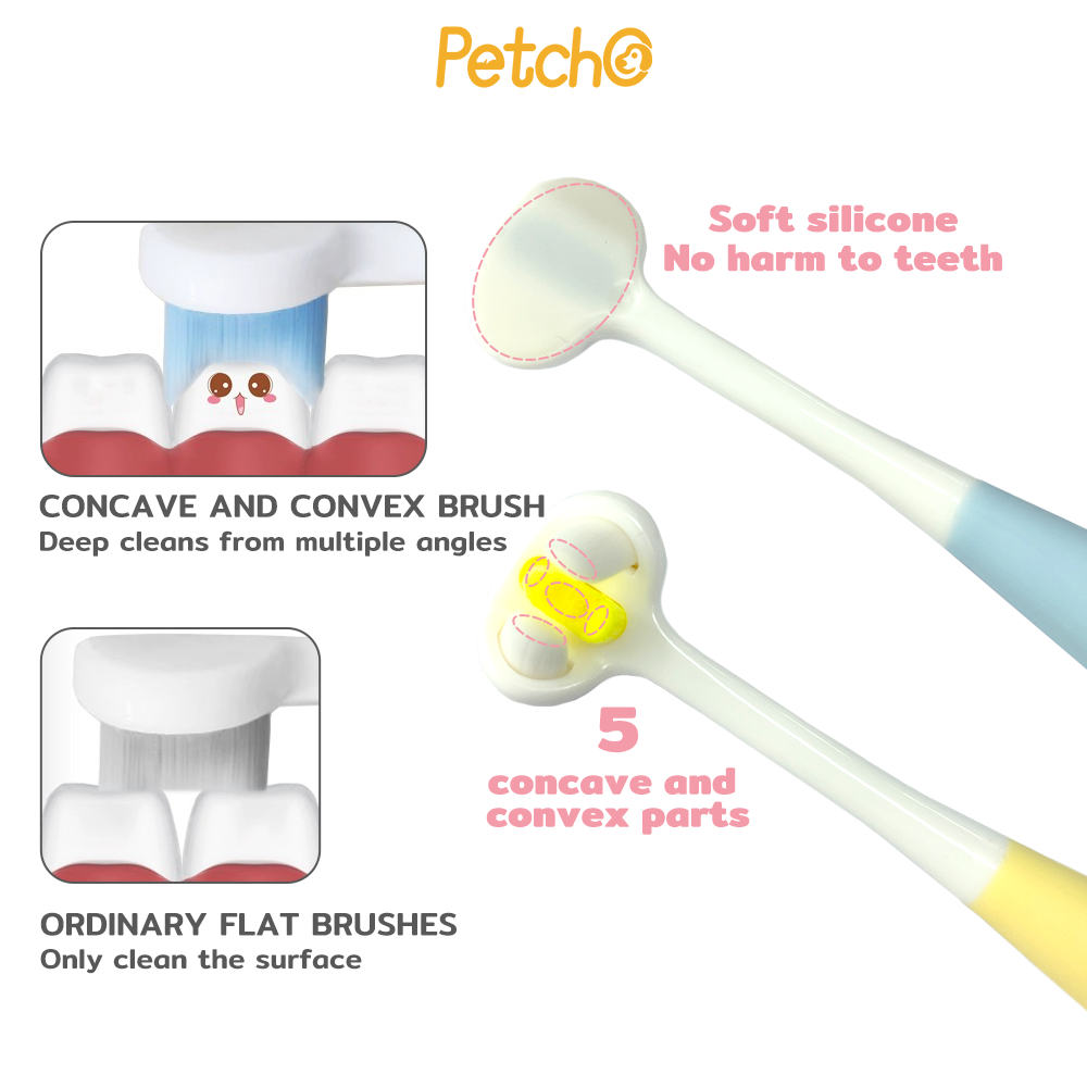 Petcho Pet Toothbrush 360 Degree 3-Sided Brush Head Cleans Gentle On ...