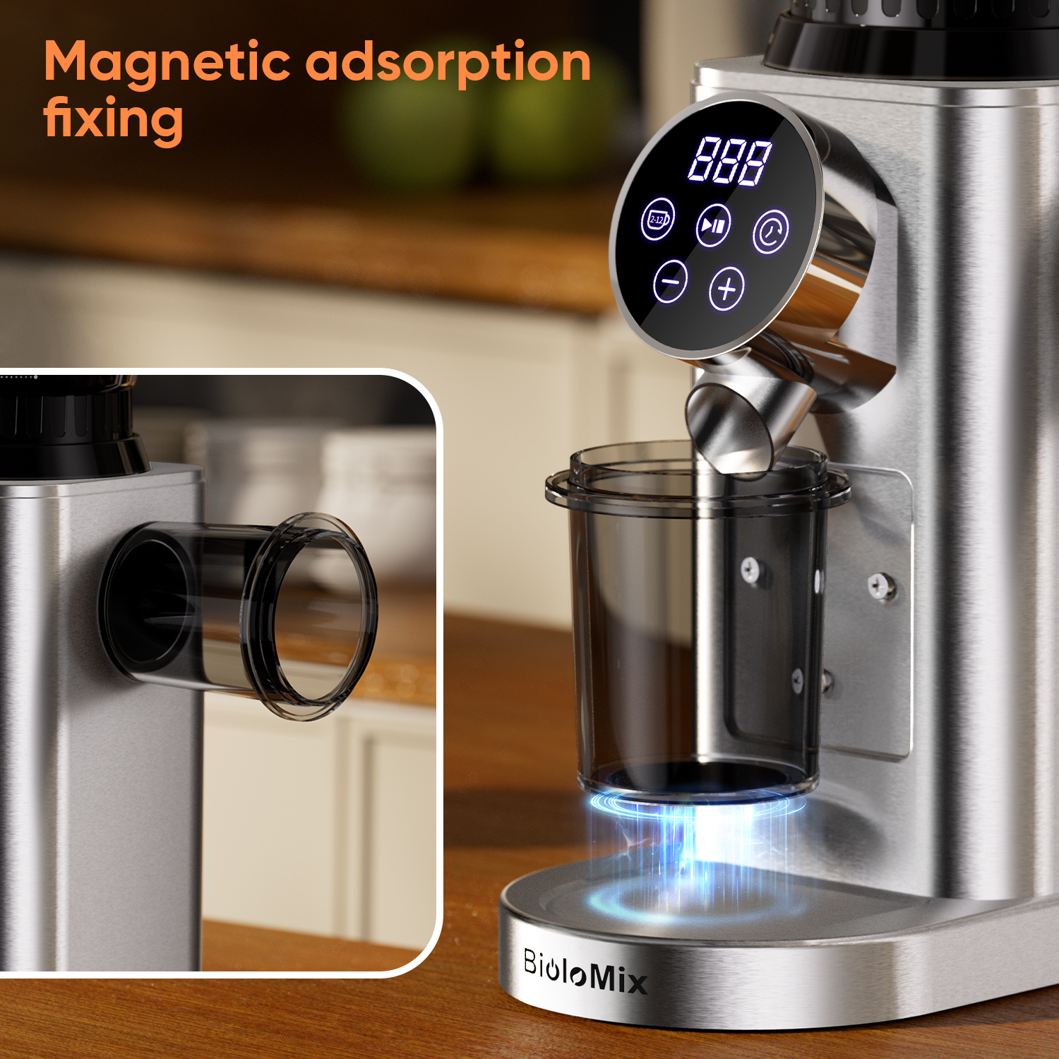 Biolomix Electric Conical Burr Coffee Grinder with Removable Holder for ...